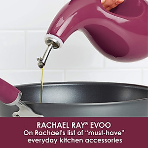 Rachael Ray Solid Glaze Ceramics EVOO Olive Oil Bottle Dispenser with Spout - 24 Ounce , Red,Burgundy