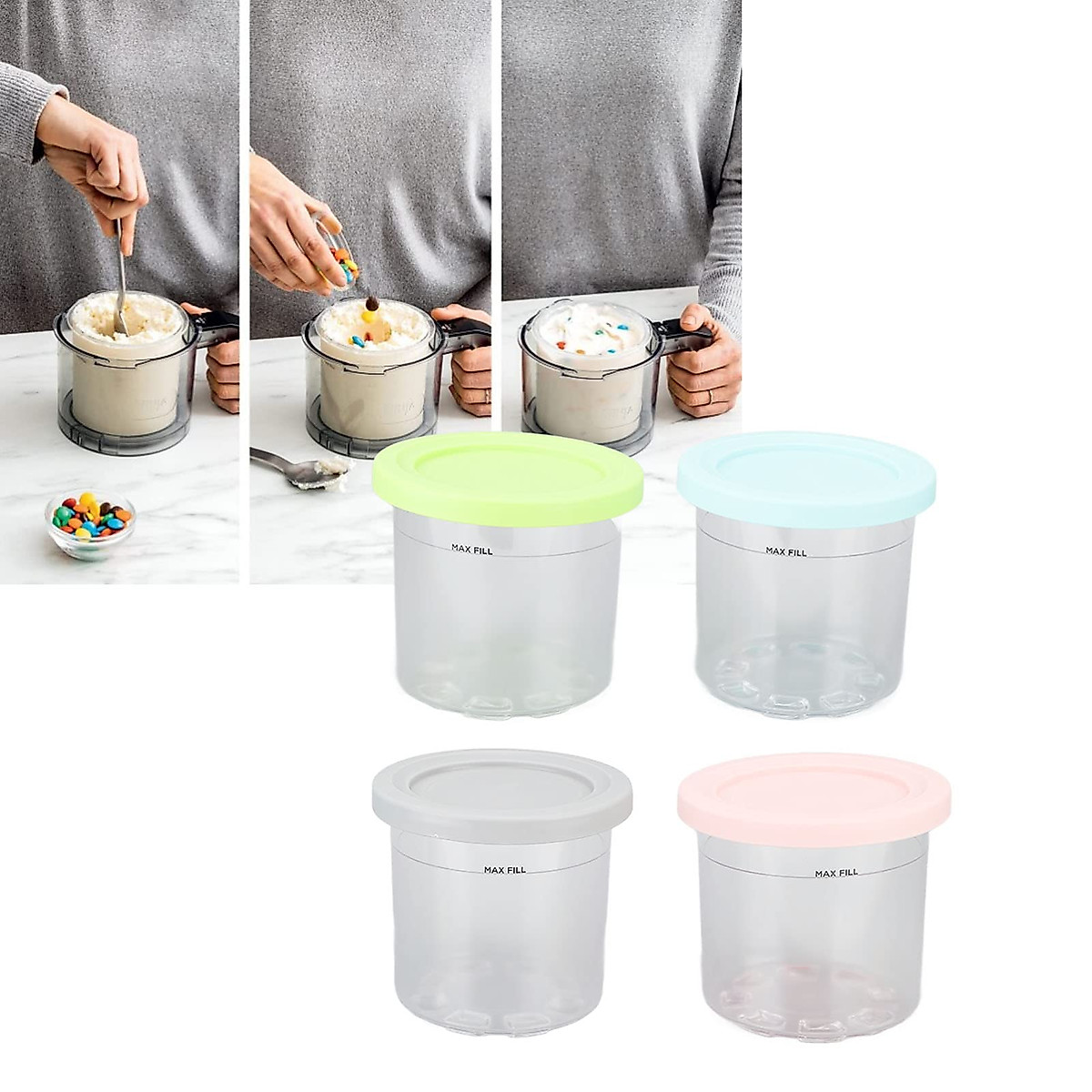 Dweekiy Ice Cream Cans, 4Pcs Plastic Ice Cream Pints Containers Replacement for NC299AMZ NC300s Series Creami Ice Cream Makers