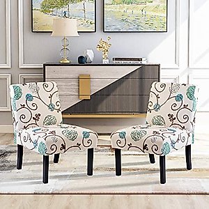 LZ LEISURE ZONE Urban Stylish Fabric Accent Dining Chairs Sofa Side Chairs Upholstered Armchair with Wood Legs Home Furniture (Floral)