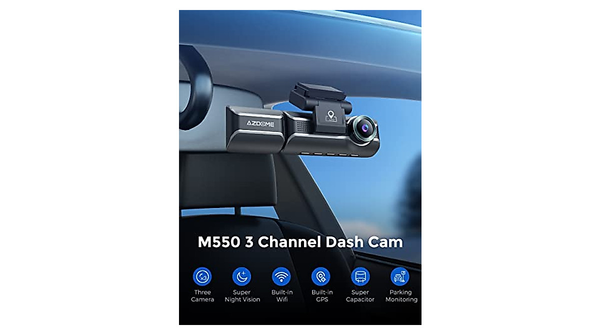 AZDOME M550 3-Channel Dash Cam 4K GPS WiFi | Front Inside Rear