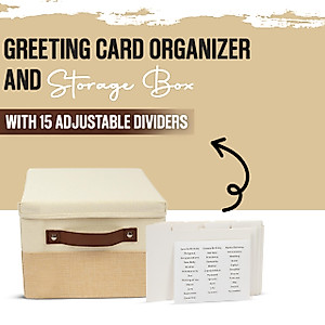 Kalolo Malosi Greeting Card Organizer Box with Dividers| Card Keeper 150+ Cards w/15 Dividers| Stylish Greeting Card Box Organizer| Birthday Card Organizer & More