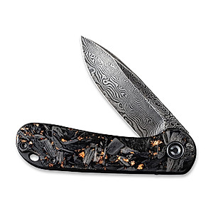 CIVIVI Elementum Folding Pocket Knife for Men, 2.96" Damascus Blade Folder with Low Profile Pocket Clip for EDC C907C-DS3