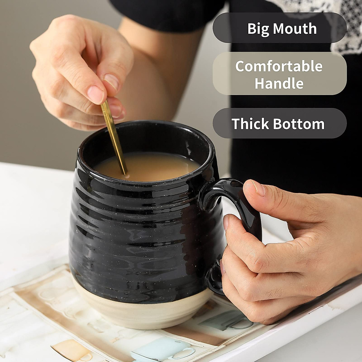 Tikooere Ceramic Coffee Mug, 20 oz Coffee Cup with Large Handle for Coffee Tea Latte, Black Coffee Mug for Men Dad Husband Christmas Gift, Funny Mug for Home Decor, Dishwasher & Microwave Safe