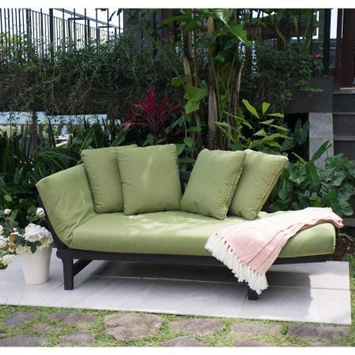 Outdoor Futon Convertible Sofa Daybed Deep Seating Adjustable Patio Furniture (Green)