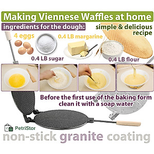 PetriStor Waffle Maker Round Has Nonstick Coating Size 8 in - Waffle Cone Maker - Krumkake Iron - Wafer Maker - Waffle Cone Maker Machine - Stroopwafel Maker - Ice Cream Cone Maker