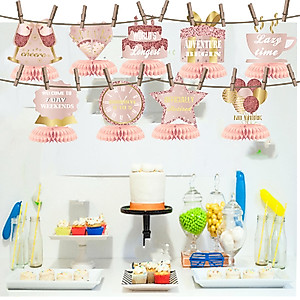 9Pcs Happy Retirement Decorations Table Honeycomb Centerpieces Party Supplies Pink Rose Gold Retirement Adventure Awaits Sign for Men Retired Decor Goodbye Retirement Signs