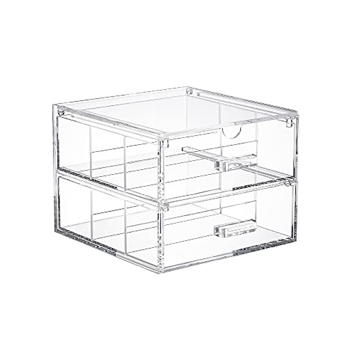 TIDYENDURE Clear Acrylic 2-Drawer Compact Storage Organization Drawers Set Sunglasses Supplies, Used in Bathroom, Dorm, Desk, Countertop, Office 7.24”x7.56”x5.6” (Transparent)