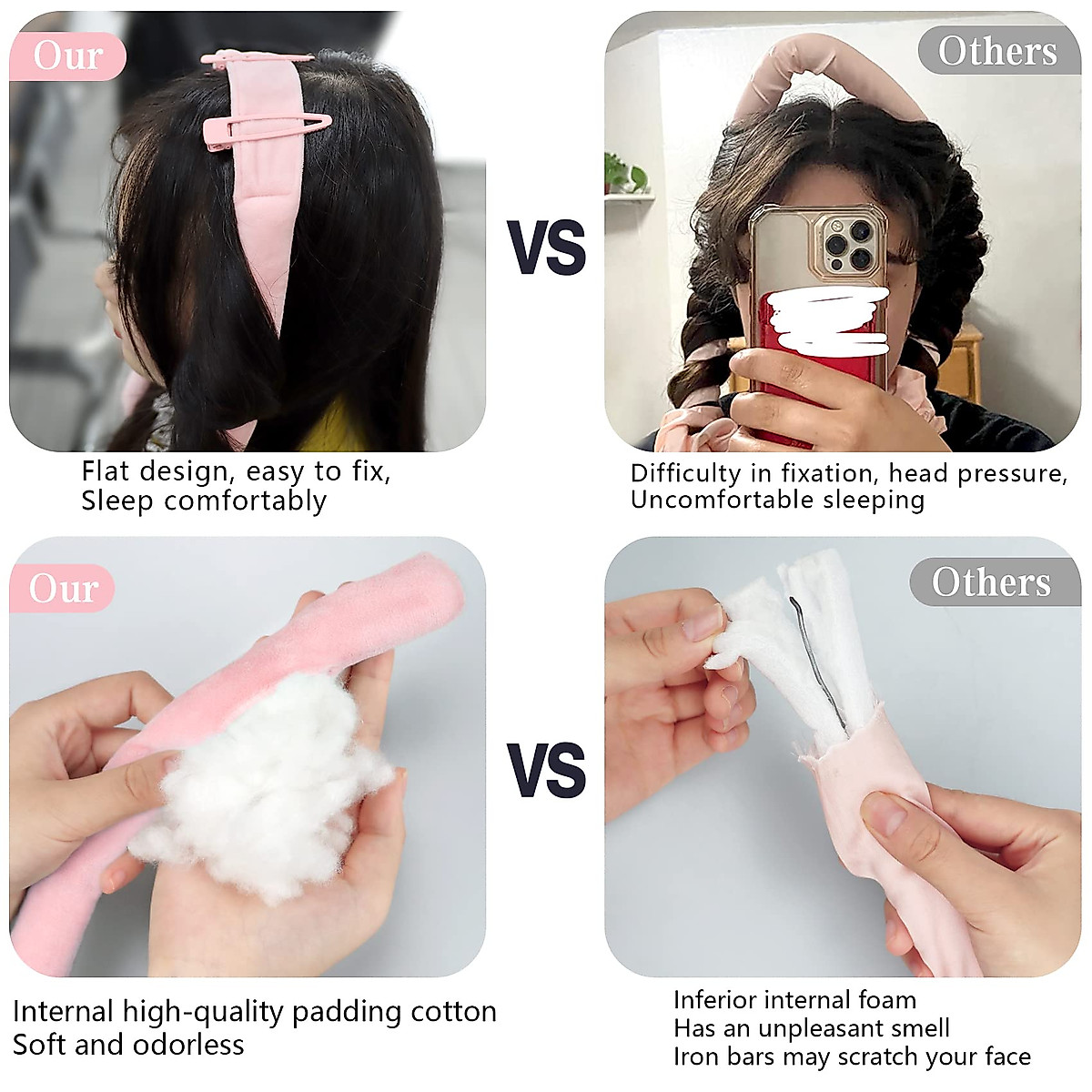 HRYYDS Upgraded Curler with Gift Box - Velvet Headband for Heatless Sleep-in Curls, No Smell, For Long and Medium Hair (Pink)