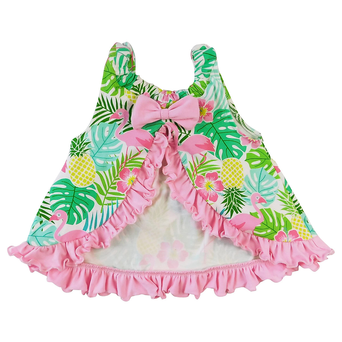 AnnLoren Baby/Toddler Girls Open Back Swing Tank Top with Bow Tropical Design 3-6 Mo
