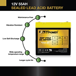 ExpertPower 12Volt 55AH Rechargeable Gel Battery