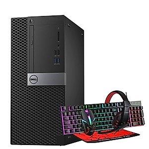 Dell Gaming PC OptiPlex Tower Desktop Computer - Intel Core i7 6 Gen (3.40 GHz), GeForce GT 740 4gb GDDR5-16GB RAM - 512 GB SSD, Ultronix Keyboard, Mouse, Mousepad, Headset Windows 10 Pro (Renewed)