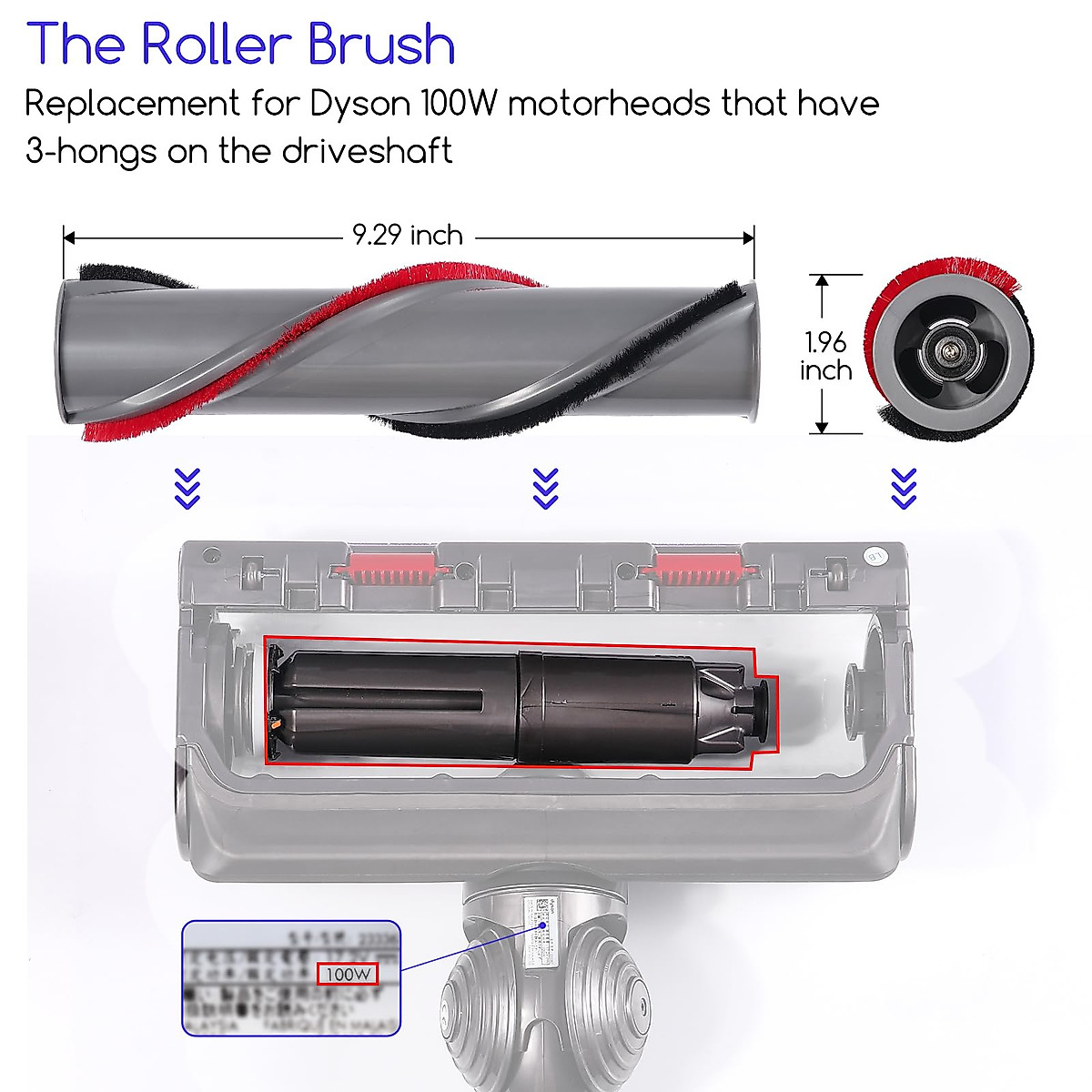 WYWY.Wide Roller Brush Bar Compatible with Dyson V10 V11 V15 Vacuum Motor Head Replacement Parts, for 100W High Torque Cleaner Head 97010005 969331-01