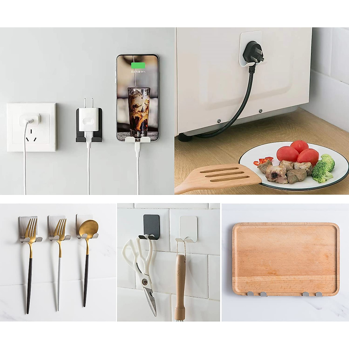 Self-Adhesive Shaver Hooks Heavy Duty Waterproof Shower Multi-Function Hooks,Stainless Steel Hooks for Bathroom Kitchen Double Hook to Organize Razor Loofah Robe Shaver Plug by KCTEX (Silver)