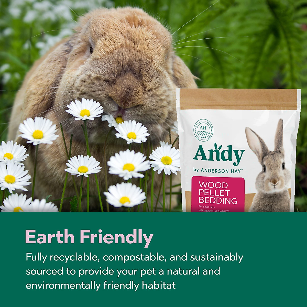 Andy Wood Pellet Bedding, 5 lb Bag, Premium Pine Pellets for Rabbits & Guinea Pig Bedding, Small Pets, Hamster, & Rabbit Litter