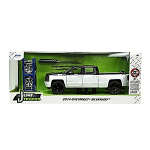 Jada Toys Just Trucks 1:24 2014 Chevy Silverado Z-71 Die-cast Car Black/White with Tire Rack, Toys for Kids and Adults