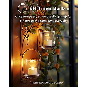 Homemory LED Tea Lights with Timer, Built-in 6 Hours Timer Tea Lights, Votive Candles Battery Operated, Flameless Candles with Timer, 1-2/5‘’Dia x 1-1/4''H, Pack of 12, Warm White Light, No Remote