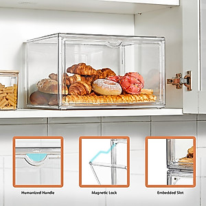 SANKEU 1PCS Large Bread Box for Countertop, Sturdy Stackable Bread Storage Container, Clear Box for Kitchen, Bread Keeper Bread, Bagel, Muffins