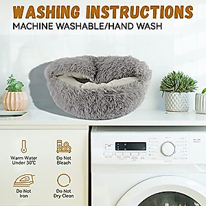 Round Soft Plush Fluffy Dog Bed - 22 Inch Small Dog Cave Bed Cat Bed, Self Warming Pet Bed, Pet Sleeping Bed for Small Dogs & Cats, Washable Pet House Cave Bed for Indoor Kitty & Puppy (Grey)