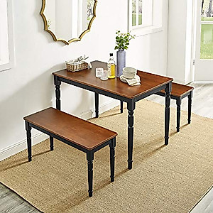 MUSEHOMEINC Two Tone Farmhouse Style Solid Wood Bench, Black/Espresso