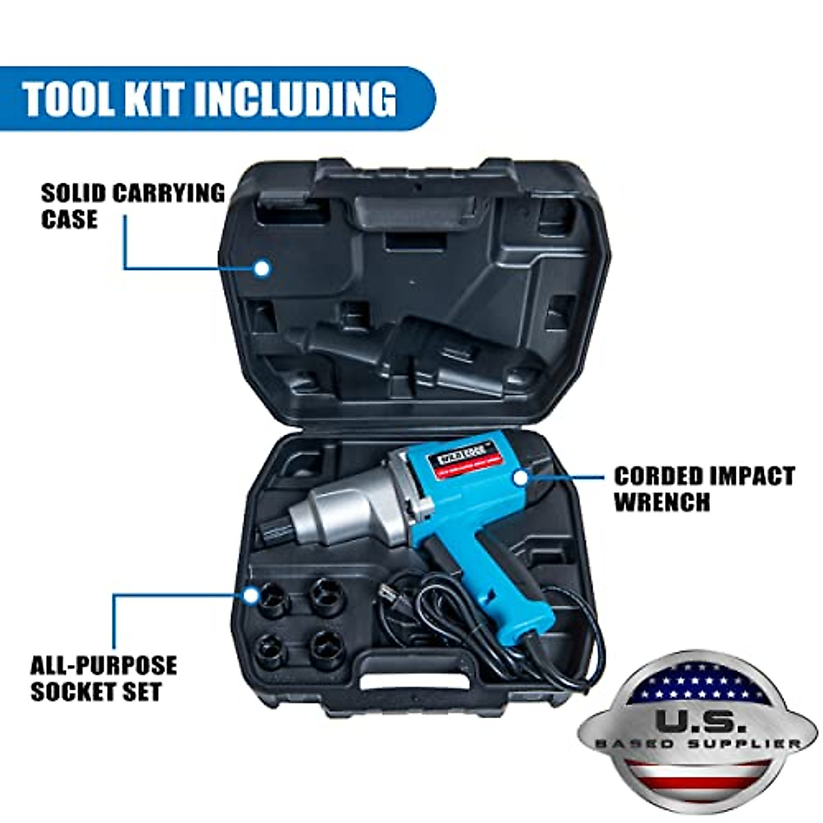 WILD EDGE Impact Wrench Kit, Heavy Duty 1/2 Inch Drive Corded Impact Gun, 7.5 Amp Max Torque 240 Ft-lbs & 2700 IPM, 4 Impact Sockets with Pin Anvil