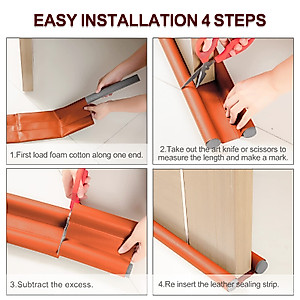 2PCS Under Door Draft Stopper,Twin Door Draft Blocker Weather Stripping Noise Cold Air Blocker Window,Washable,Dust Proof,Removable,Adjustable Door Sweeps 38"(Orange)