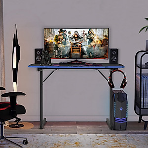 BestOffice Gmaing Desk Z Shaped 47 inch Gaming Workstation Ergonomic Gaming Table PC Computer Desk with Headphone Hook for Game Players, Blue
