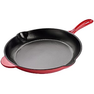 MAGEFESA Cast Iron Skillet FERRO, optimal retention and heat distribution, for all types of Cooktop, induction, oven safe, energy saving, easy cleaning, long durability (RED SKILLET, 12.2”)