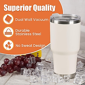 D·S 30oz Cream Tumbler Stainless Steel Insulated Travel Mug with Straw Lid Cleaning Brush (30oz Cream)
