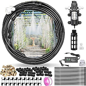CozyCabin Outdoor Misting Cooling System with Pump - 40ft (12m) Misting Line with Filter + 6 Brass Mist Nozzles (3/4") for Patio Garden Greenhouse Watering Distribution System (12m (40ft))