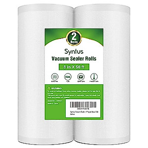 Syntus Vacuum Sealer Bags for Food, 2 Rolls 8" x 50' Commercial Grade Bag Rolls, Food Vac Bags for Storage, Meal Prep or Sous Vide