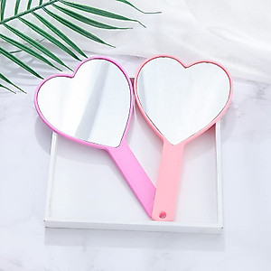 TBWHL Heart-Shaped Travel Handheld Mirror Portable Personal Cosmetic Hand Mirror with Handle Pink