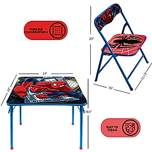 Idea Nuova Marvel Spiderman 3 Piece Children's Activity Square Table and Chair Set, Ages 3+ (NN201039)