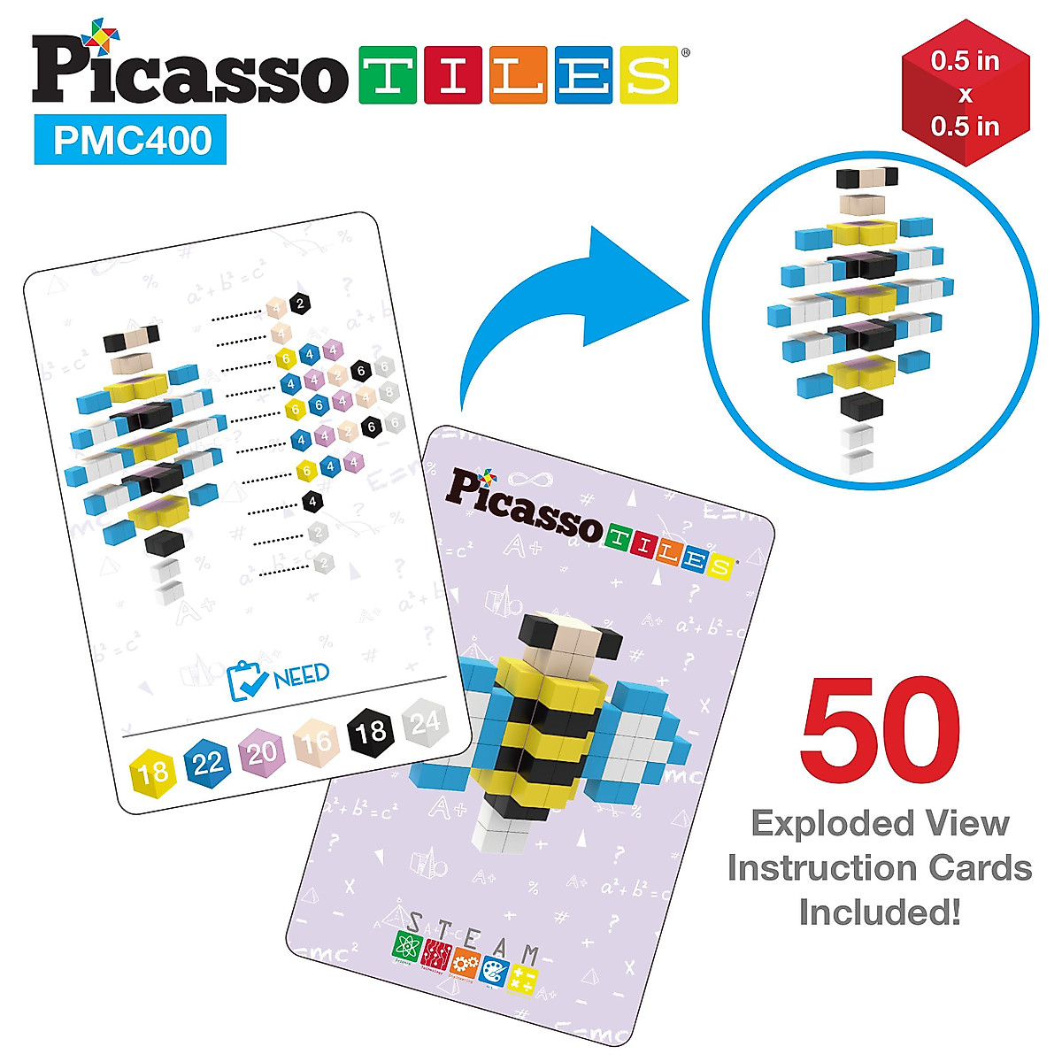 Picasso Cubes 0.5” Pixel Magnetic Puzzle Cube 400 Piece Mix & Match Sensory Toys STEAM Education Learning Building Block Magnets Children Construction Toy Set Stacking Magnet Creative Kit PMC400