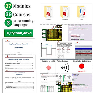 KEYESTUDIO 37 Sensors Modules in 1 Box Starter Kit for Raspberry Pi 4 4B 3 3B 2B+, Tutorials Python C Java Scratch Code, 38 Projects, GPIO Breakout Board Breadboard LCD Programming for Kids Adult