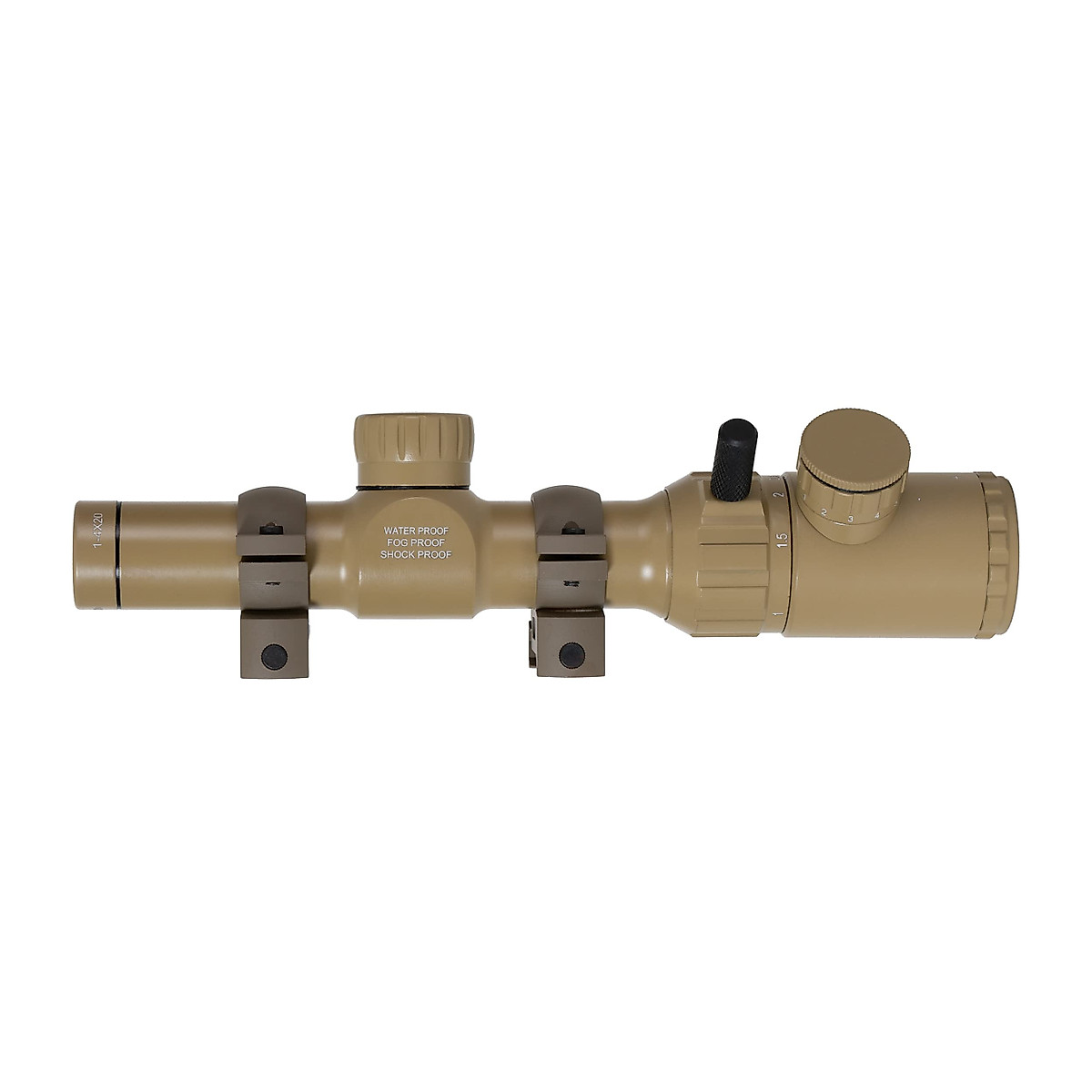 Monstrum 1-4x20 Rifle Scope | Flat Dark Earth | Monstrum Picatinny Scope Rings with Integrated Level Bubble | Bundle