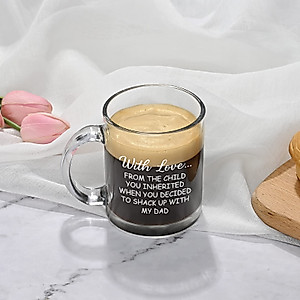 DAZLUTE Funny Glass Coffee Mug Gifts for Stepmom, With Love from the Child You Inherited Clear Coffee Cups with Handle, Mother’s Day Christmas Birthday Gifts for Stepmom Stepmother, 11 Oz