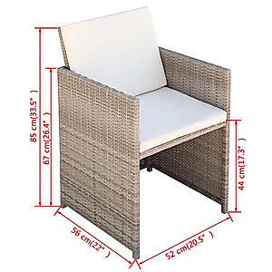 5 Piece Outdoor Dining Set with Cushions | Patio Dining Set | Garden 1 Glass Top Dining Table and 2 Rattan Chairs & Stools for Backyard Poolside Yard | Beige Poly Rattan with Steel Frame