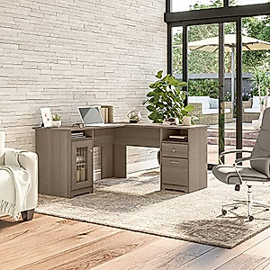 Bush Furniture Cabot 60W L Shaped Computer Desk in Ash Gray