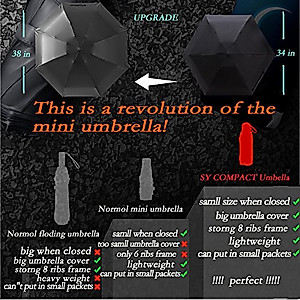 SY COMPACT Travel Umbrella - Lightweight Portable mini Compact Umbrellas (black)