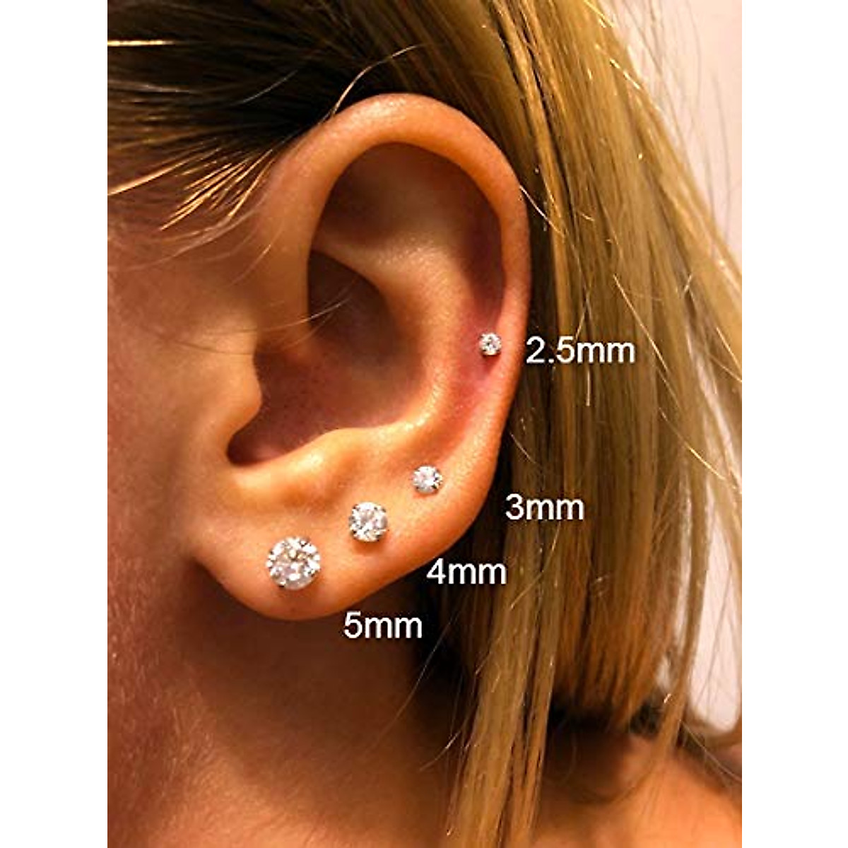 14k Yellow Gold Solitaire Made with Genuine Cubic Zirconia Round Stud Earrings (5mm)