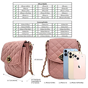 Bhumane Small Crossbody Phone Leather Bag for Women Mini Shoulder Wallet Card Purse Quilted (B - Pink & Gold)