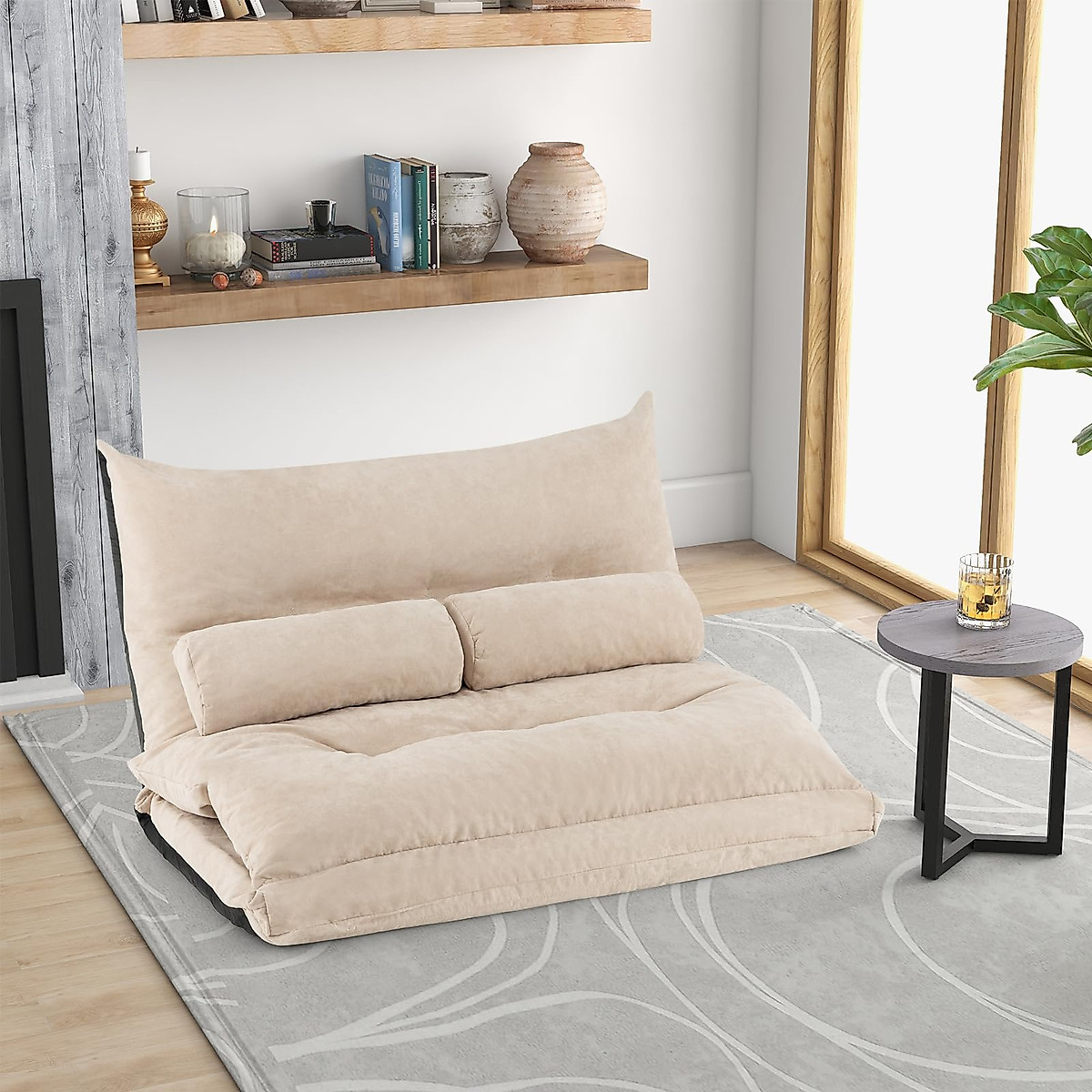 SPORFIT BETTARY Floor Sofa Bed, Convertible Lazy Sofa Bed with Adjustable Backrest and Headrest, Folding Mattress Bean Bag Chair, Guest Chaise Lounge for Bedroom, Living Room (Beige)