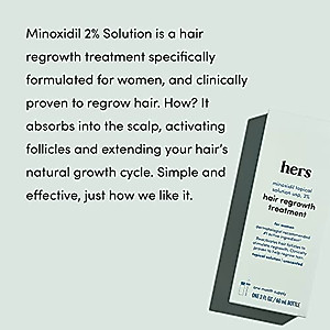 hers Hair Regrowth Treatment for Women with 2% Topical Minoxidil Solution for Hair Loss and Thinning Hair, Unscented, 2 Month Supply, 2 Pack