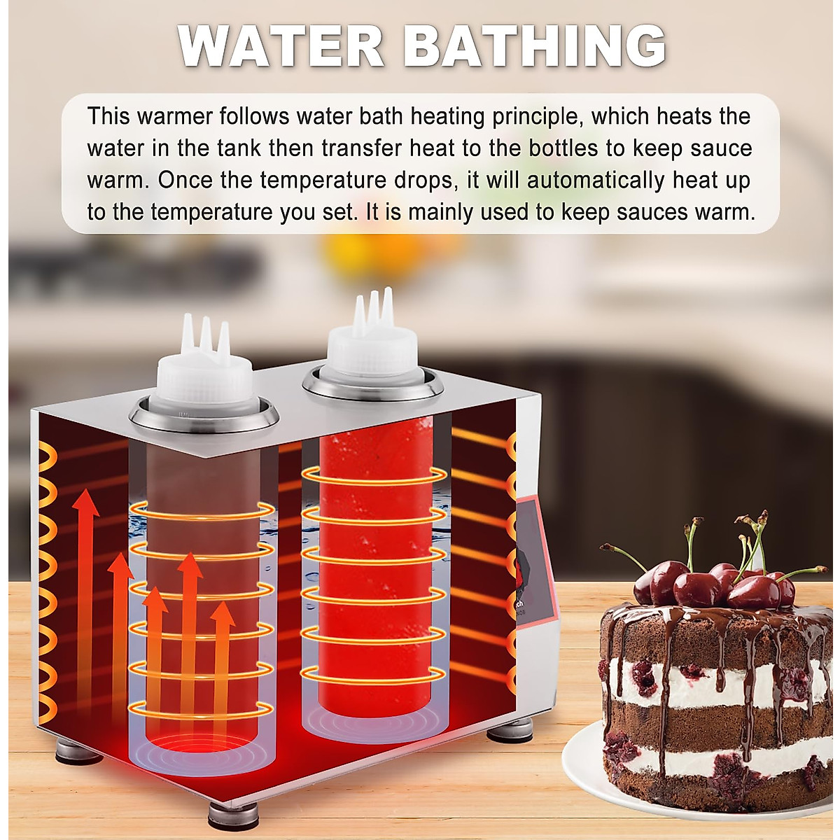 Saladulce Electric Cheese Sauce Warmer Nacho Cheese Dispenser Warmer with 22oz Bottles, Bottle Warmer for Cheese Chocolate Hot Fudge Caramel 86-185℉ 110V