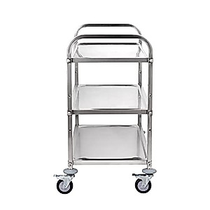 VEVOR Kitchen Utility Cart, 37.5"x19.7"x37.7" 3 Tiers Wire Rolling Cart, 450LBS Capacity Steel Service Cart with Brake Wheels, Storage Trolley with 80mm Basket PP Liner 6 Hooks, Indoor & Outdoor Use