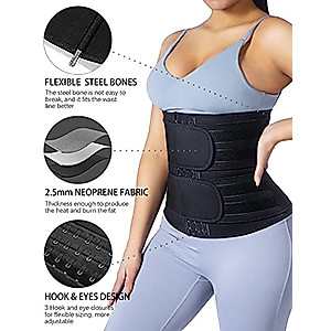 TELALEO Neoprene Waist Trainer for Women - Slimming Body Shaper - 2 Hot Waist Trimmer Cincher Sweat Belt - Tummy Control Corset Girdle Deep Black Medium02
