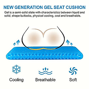 Yunqing Gel Seat Cushion, Double Thick Egg Gel Seat Cushion with Non-Slip Cover, Breathable Honeycomb Gel Cushion for Pressure Relief Back Pain, for Home Office Chair Cars Wheelchair (16x14x1.6inch)