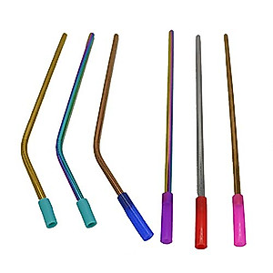 Set of 8 in 1 pack Reusable Stainless Steel Metal Straws- Long 215mm- Regular Size 6 mm Wide - Compatible - 4 Straight+ 4 Bent+ 2 Brushes+ 8 silicon tip+ 1 Pouch (silver, 8.5inch)