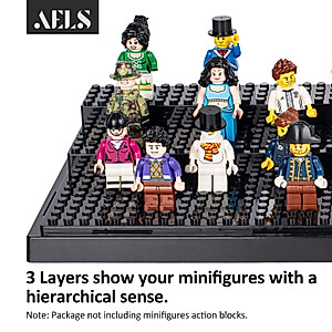AELS 3-Level Acrylic Display Case, Dustproof Showcase for Collection Bricks Blocks Toys Models Minifigures Building, Clear, Removable, Black