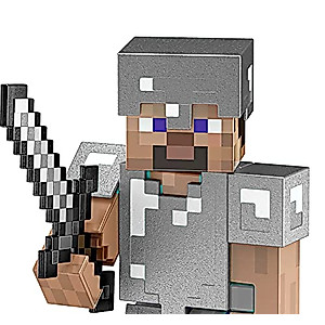 Mattel Minecraft Diamond Level Steve Action Figure & Die-Cast Accessories, Collectible Toy Inspired by Video Game, 5.5 Inch